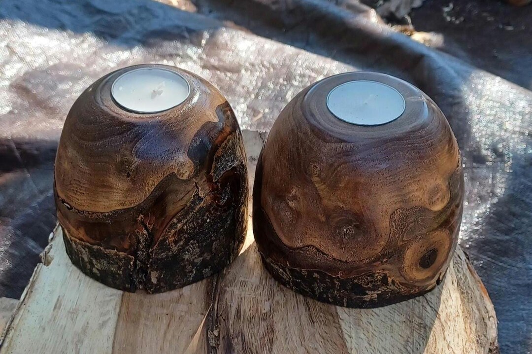 Custom Hand Carved English Walnut Tea Light Candle Holders - Etsy