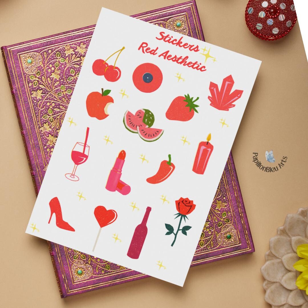 Stickers Red Aesthetic, Stickers for Planner, Journal, Scrapbooking ...