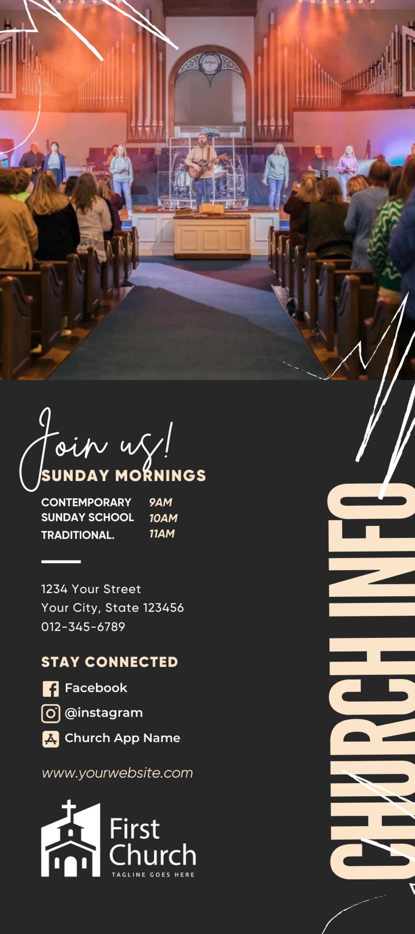 Modern Church Invitation Template: Editable Card & Bulletin (canva) - Etsy