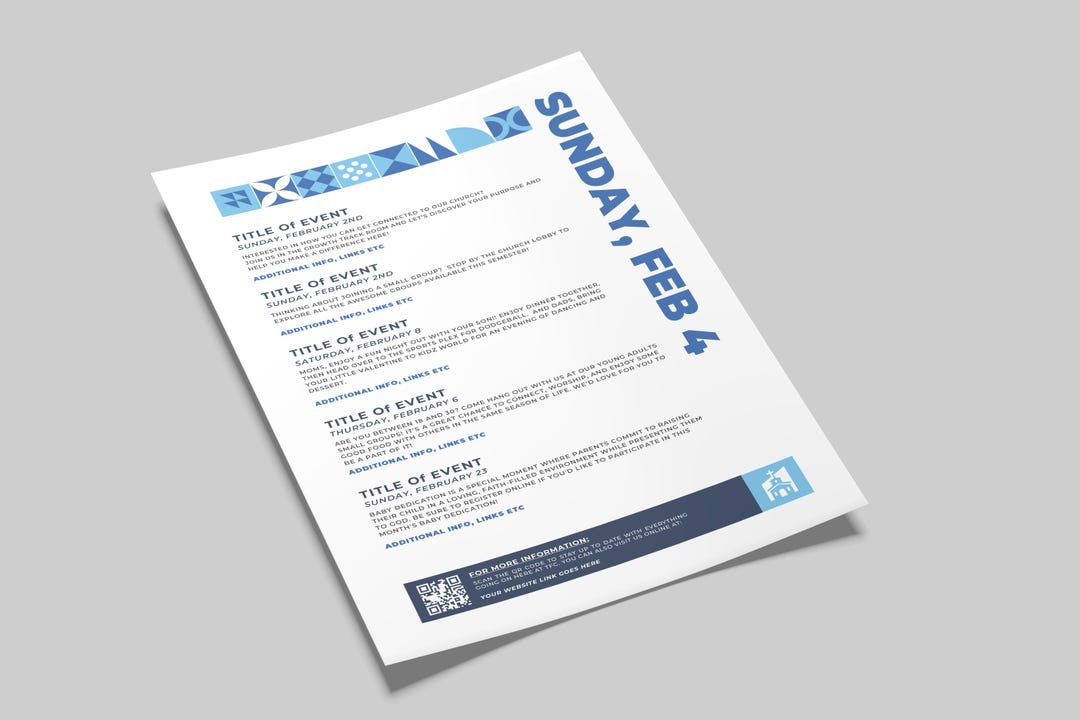 Church Bulletin Template | Single Page Canva Layout - Etsy