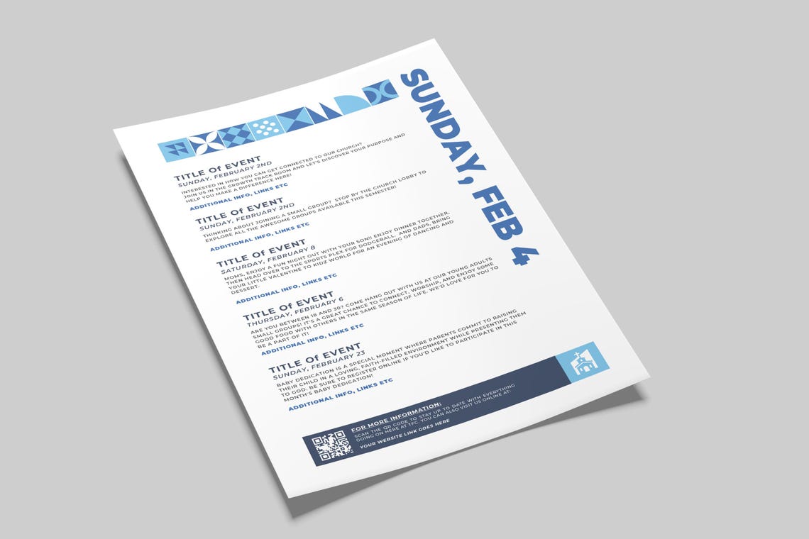 Church Bulletin Template | Single Page Canva Layout - Etsy
