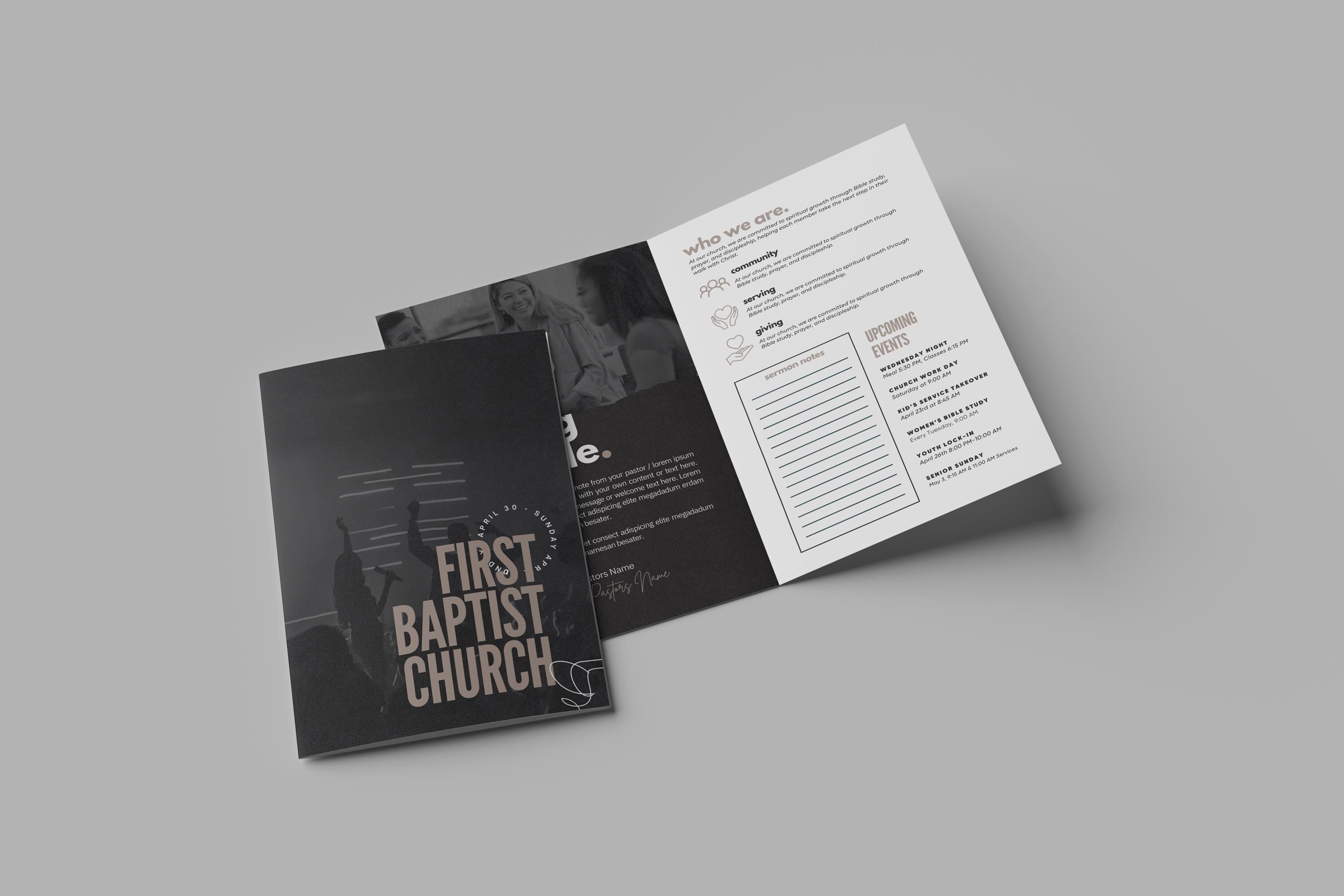 Editable Church Bulletin Canva Template | Bifold Church Program ...