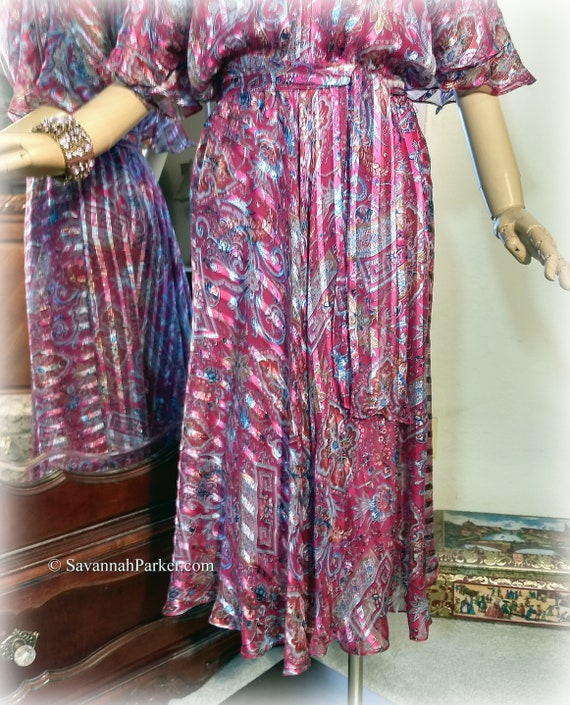 FAB Vintage Magenta Boho 70s 80s Silk Dress / The Sil… - Gem