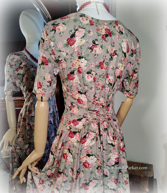 Vintage 1930s 40s Style Red Pink Roses Floral Garden … - Gem