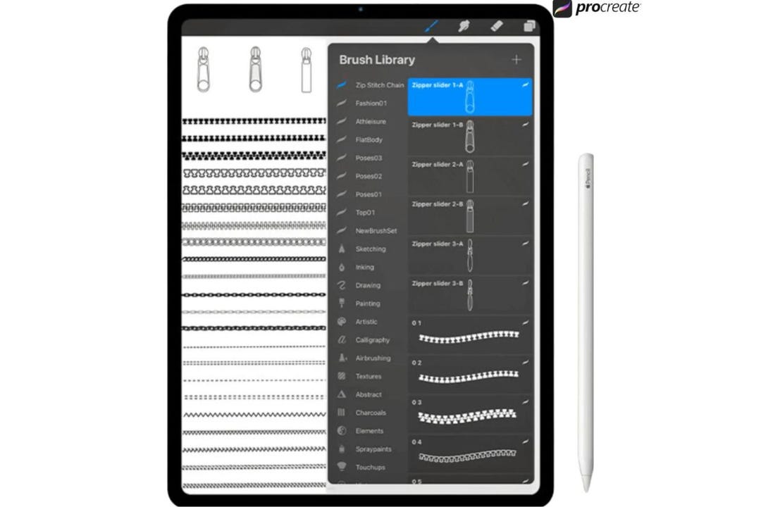 32 Procreate Brushes Zipper Stitch Chain Set for Fashion Illustration ...