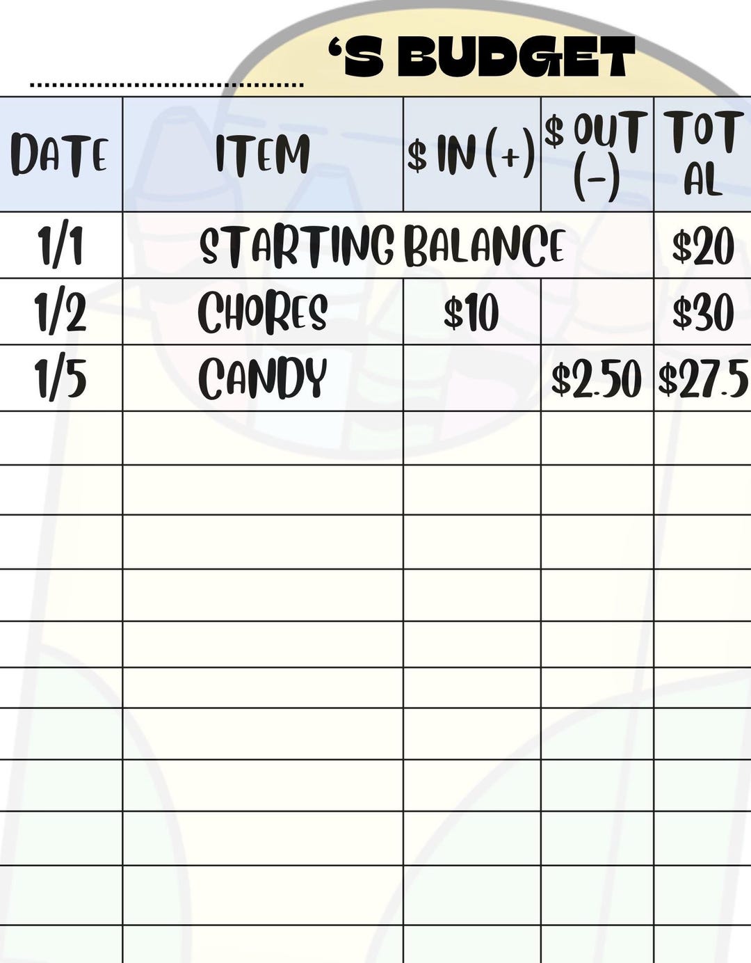 Budget Tracker for Kids :) - Etsy