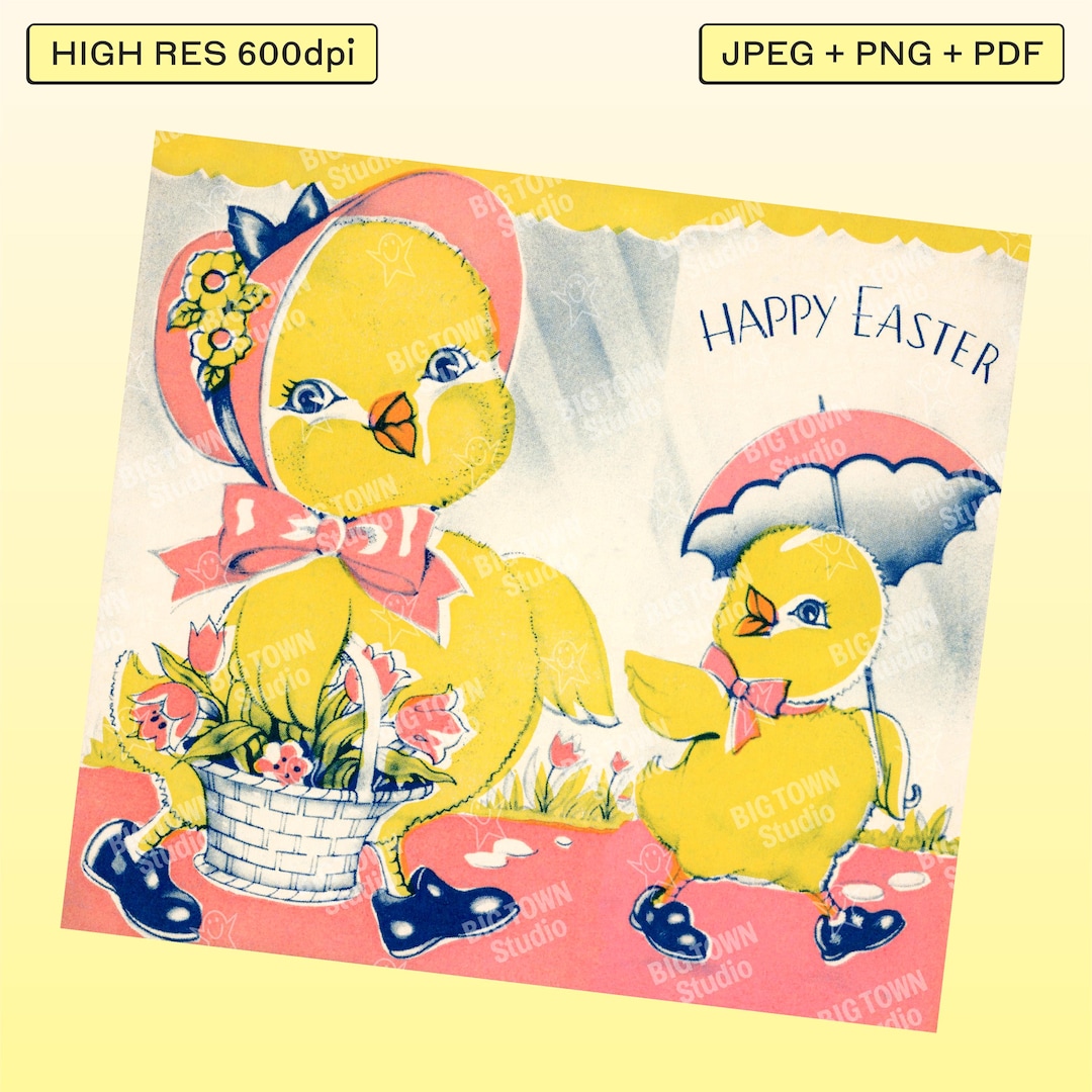 Chick Easter Cards Printable, Vintage Clipart, Digital Download Card ...