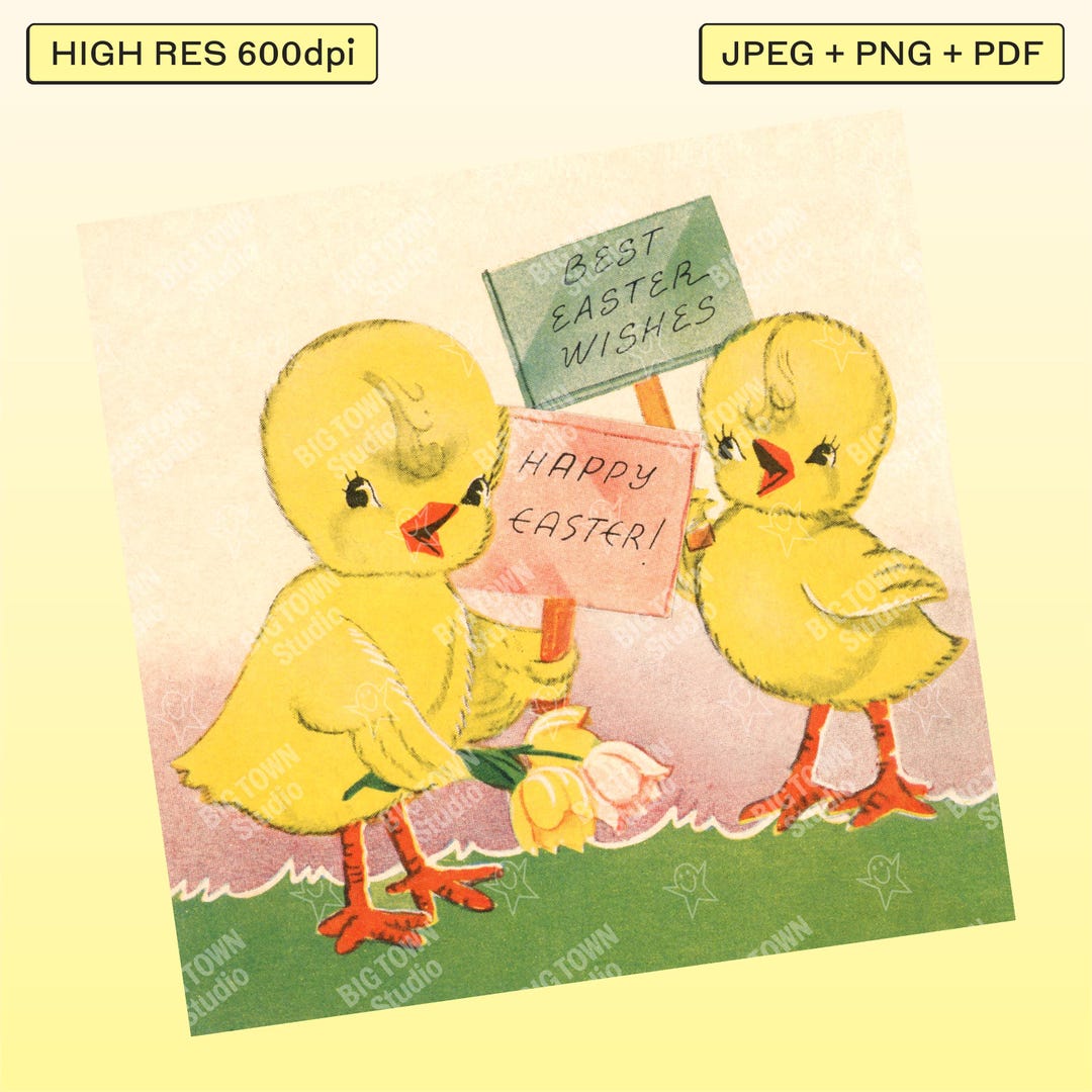 Cute Chick Easter Cards Printable, Vintage Clipart, Digital Download ...