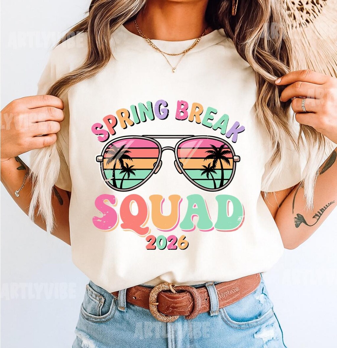 Spring Break Squad 2026 PNG, Retro Sunglasses Beach Design, Vacation ...