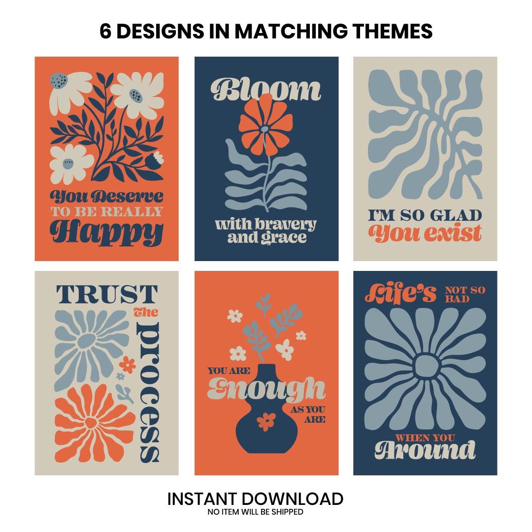 6 Designs Bundle | Printable Inspirational Quotes Digital Wall Art Set ...