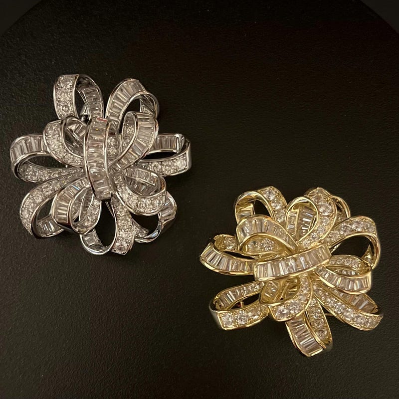 Cubic Zirconia Bow Brooch - Etsy