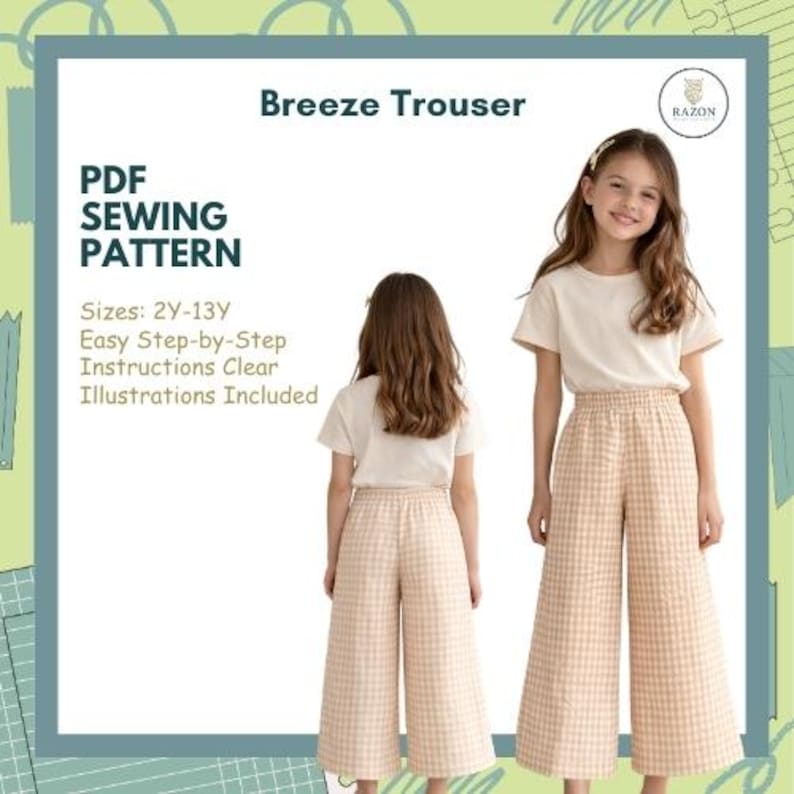 Breeze Trouser Sewing Pattern | Girls Wide Leg Pants PDF Pattern ...