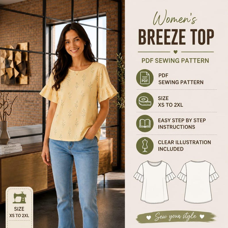 Easy Summer Top Sewing Pattern PDF | Loose Fit Blouse Pattern for Women ...