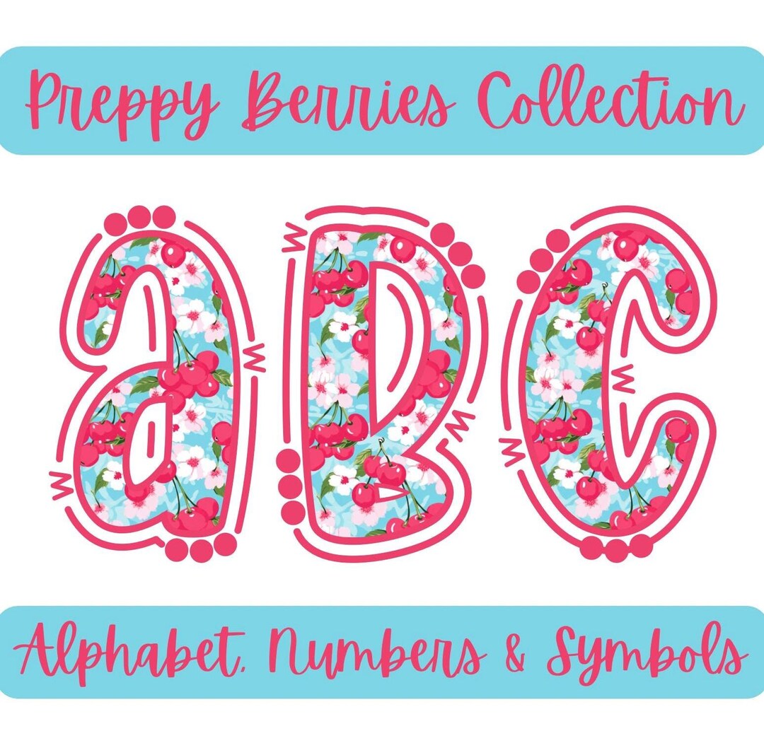 Preppy Floral Cherris Alphabet Colorful PNG | Custom Canva Template ...