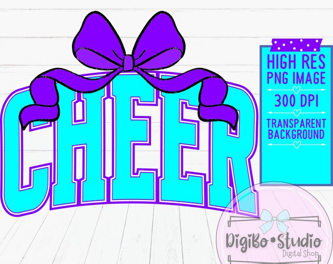 Cheer Coquette Bow Arched Word PNG | Neon Summer | Preppy Girly | Aqua ...