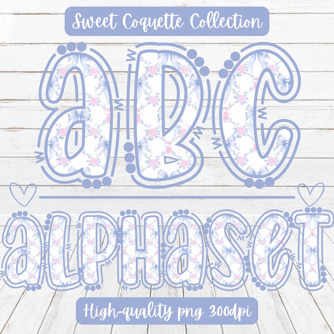 Pink Blue Coquette Bows Alphabet PNG | Custom Canva Outline Dots ...