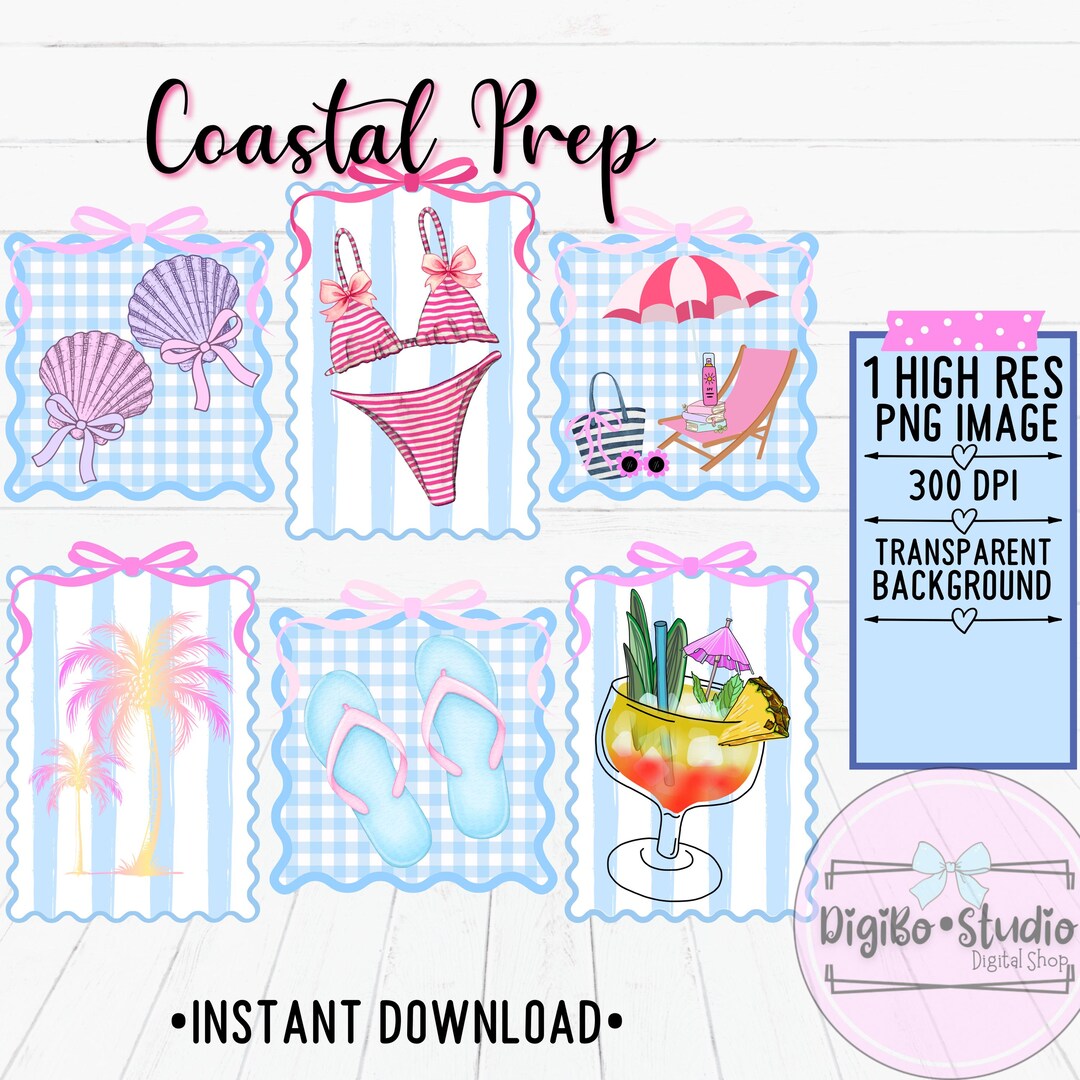Coastal Prep Coquette PNG | Stamp Frames | Beach Vacation | Summer ...