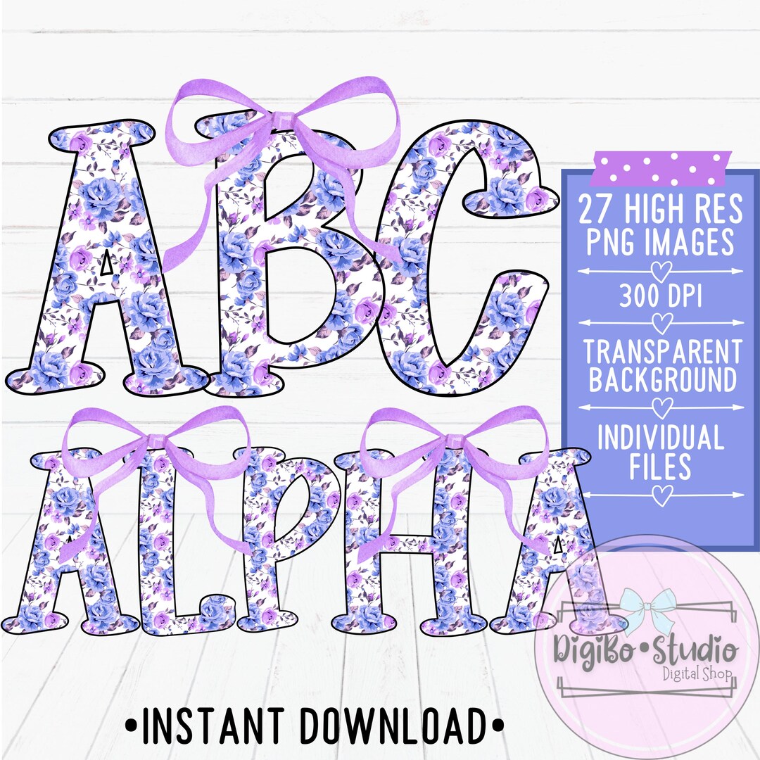 Purple Roses Coquette Bow Full Alphabet PNG | Grandmillennial Purple ...