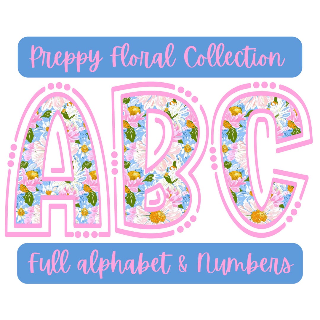 Preppy Floral Alphabet Colorful PNG | Custom Canva Letters Outline Dots ...