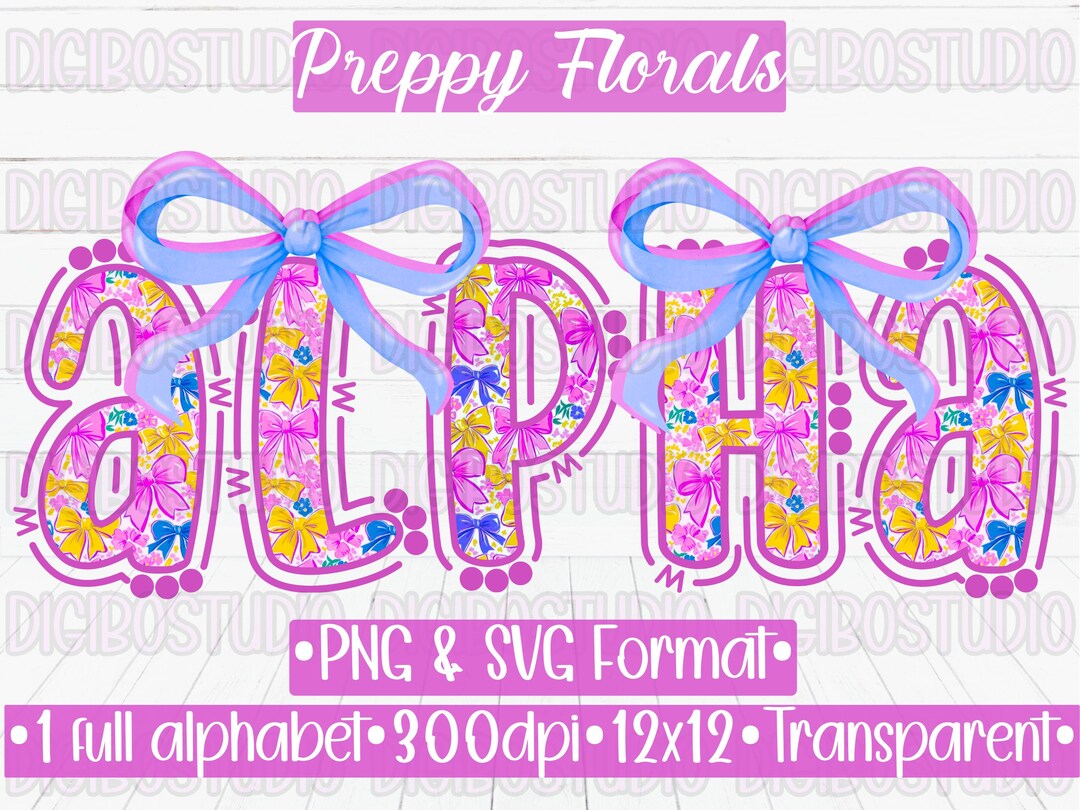 Preppy Floral Coquette Bows Alphabet PNG | Custom Whimsy Alpha | Pink ...
