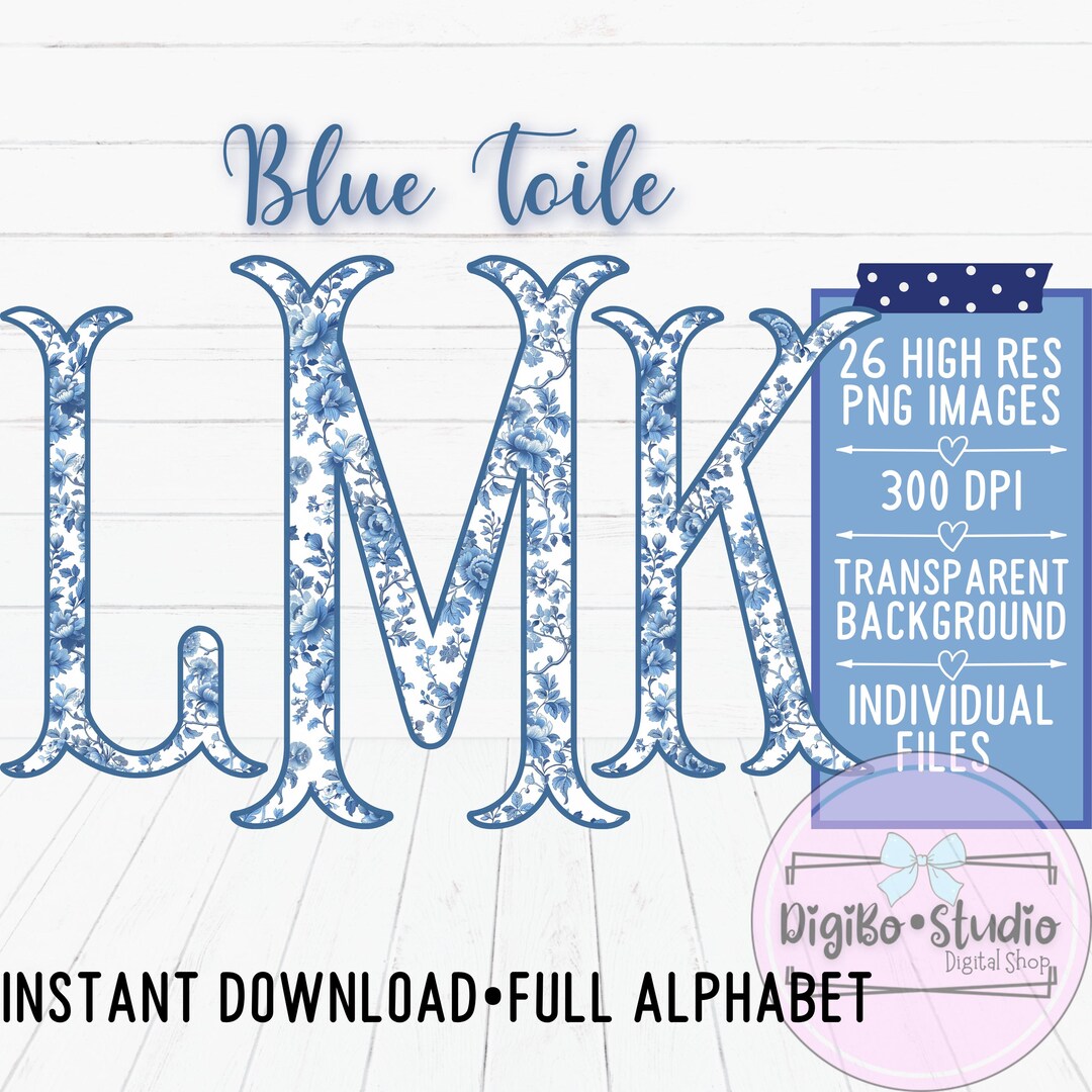 Blue Toile Fishtail Monogram Letters PNG | Full Alphabet | Chinoiserie ...