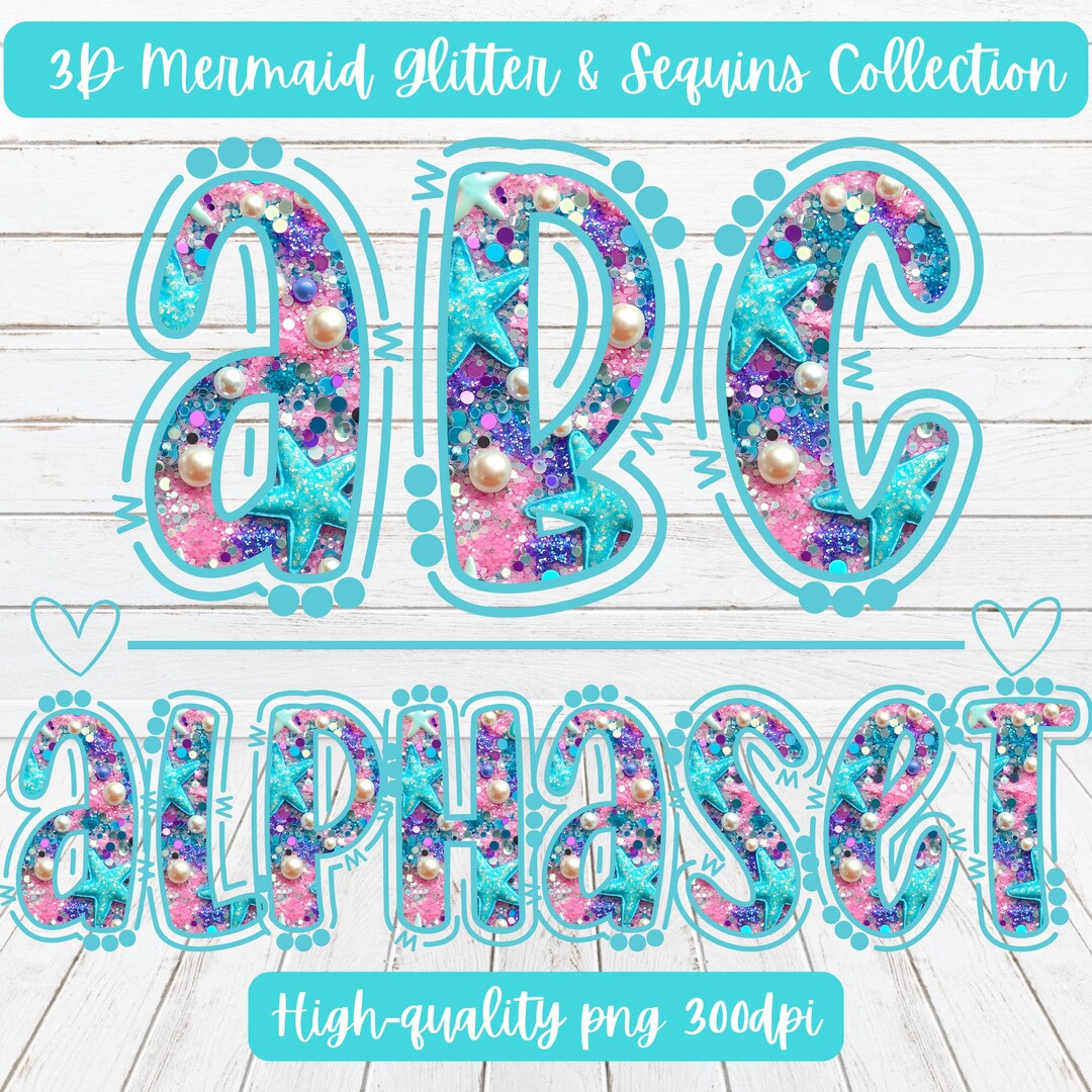 Mermaid Sequins Glitter Pearls Alphabet PNG | Custom Canva | Tshirts ...