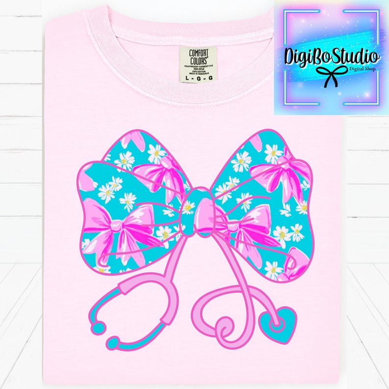 Stethoscope Bow Preppy Floral Clipart PNG Bundle | Coquette Nurse ...