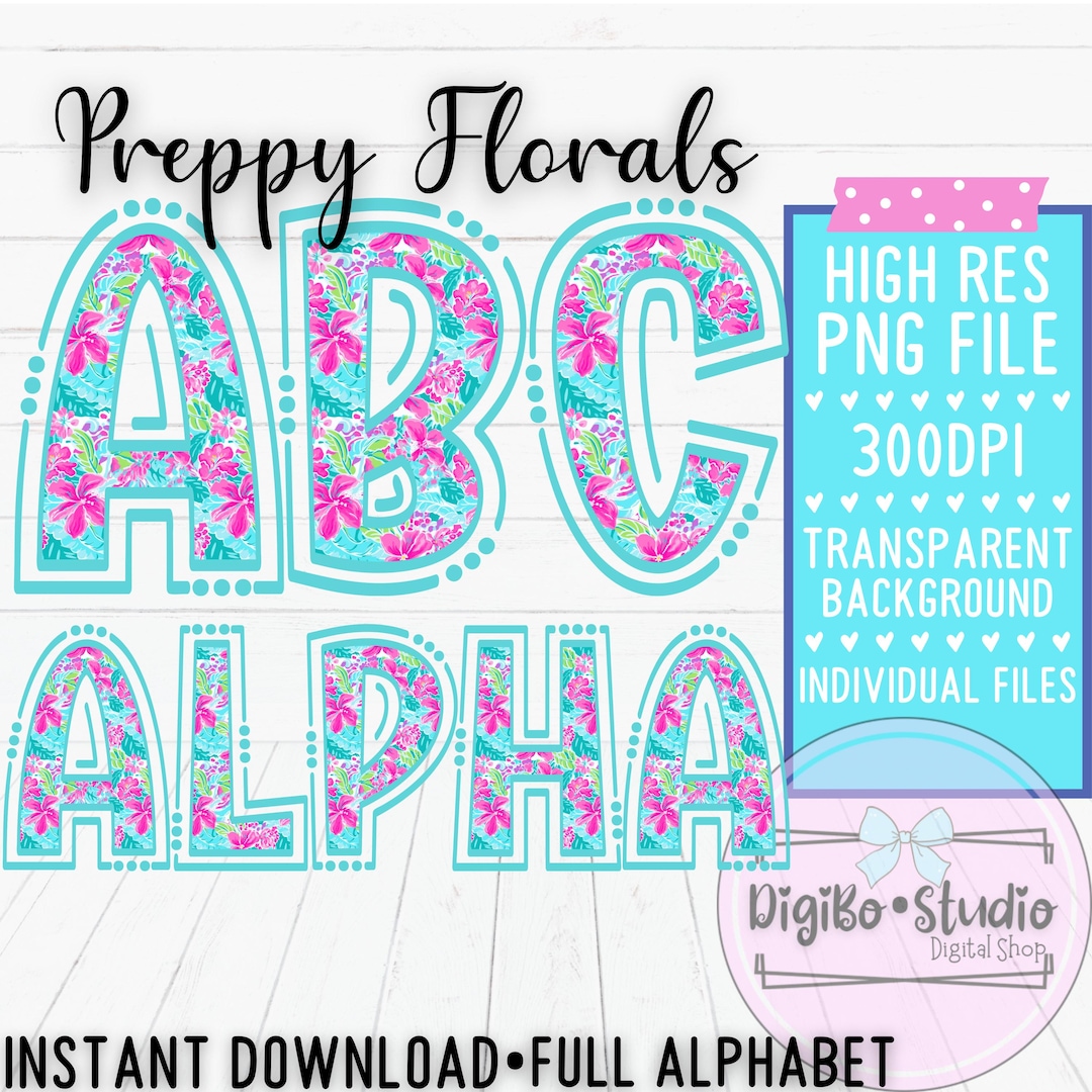 Preppy Florals Alphabet | Custom Canva Outline Dots Alpha | Collection ...