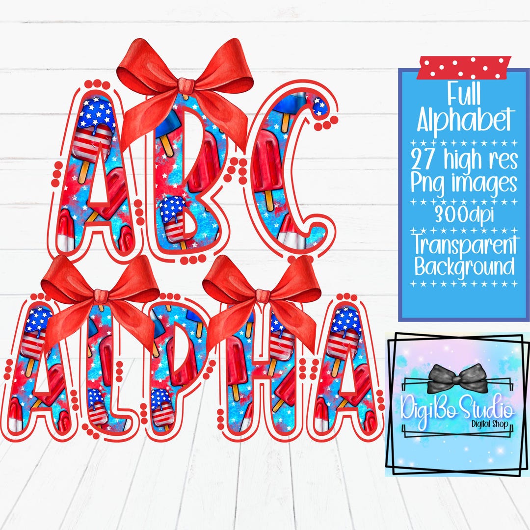 Preppy Patriotic Bomb Pop Popsicle Full Alphabet PNG | Custom Alpha ...