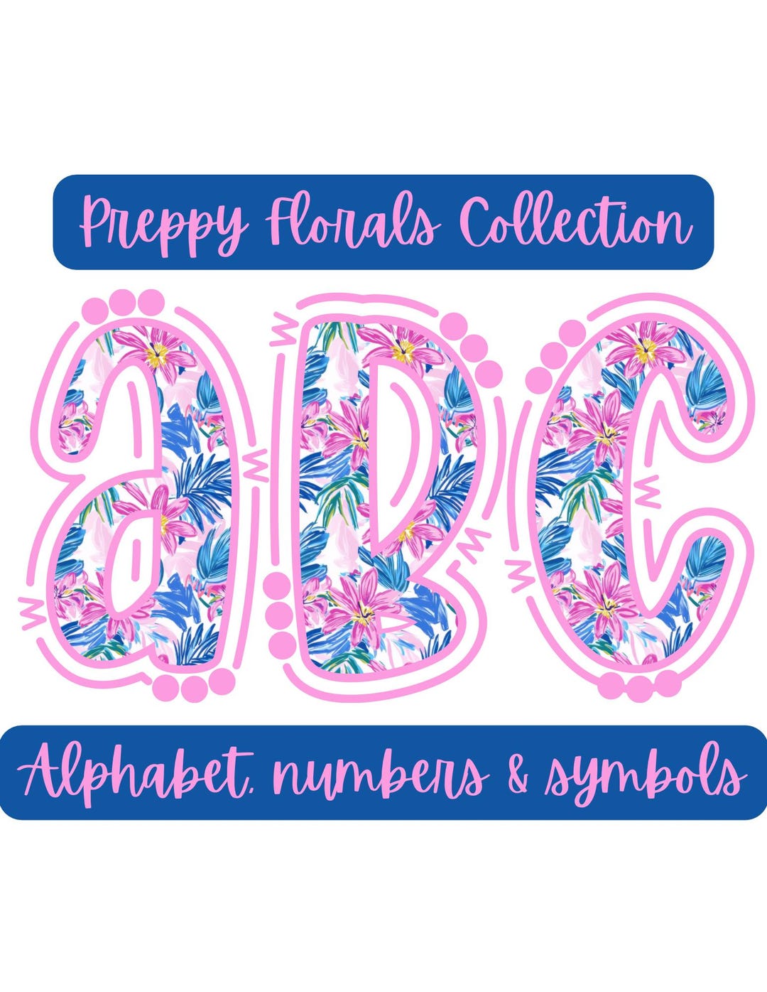 Preppy Florals Custom Canva Outline Dots Alpha Letters | Collection ...