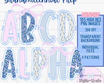 Grandmillennial Preppy Floral Alphabet PNG | Coquette Bow | Pastel ...