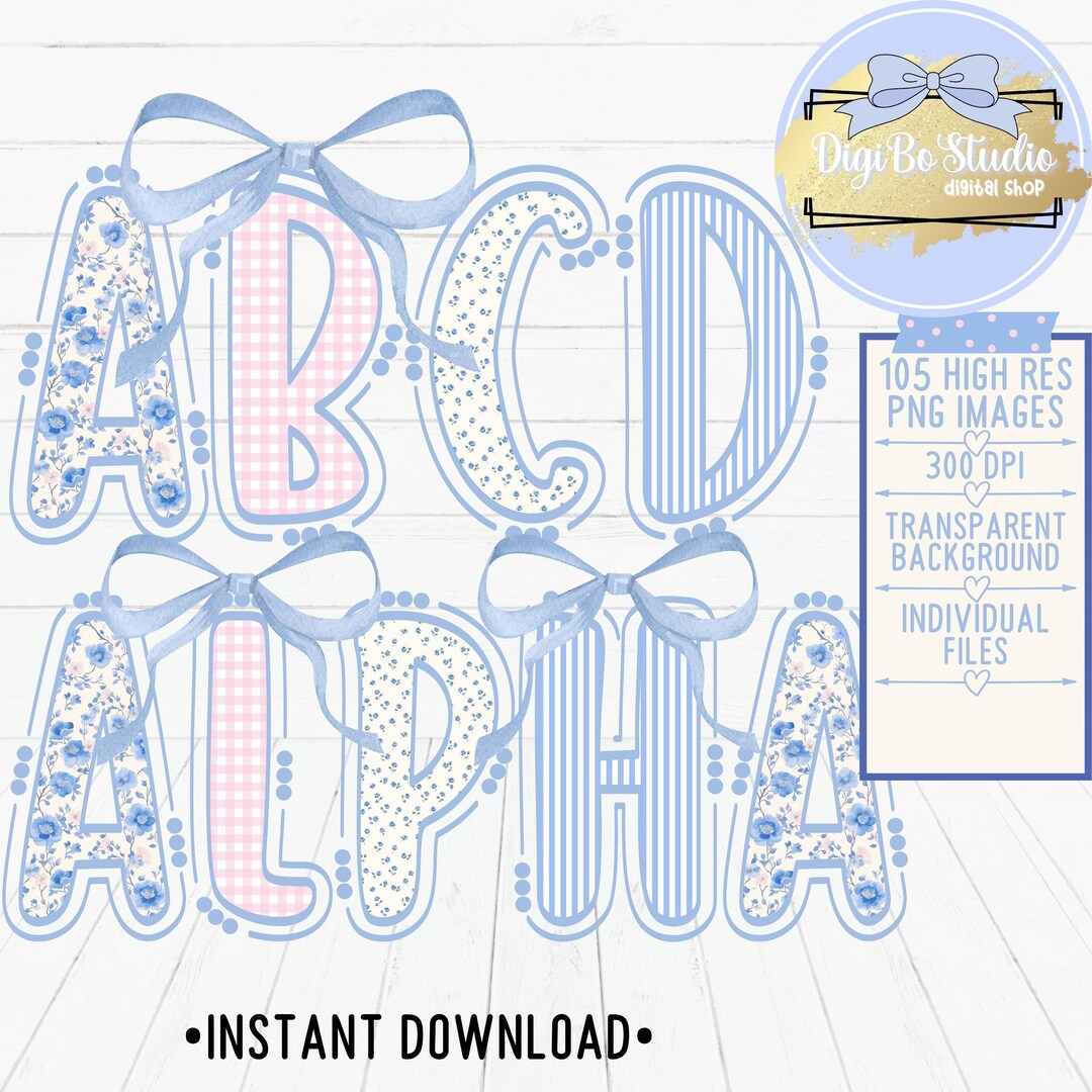 Grandmillennial Preppy Floral Alphabet PNG | Coquette Bow | Pastel ...