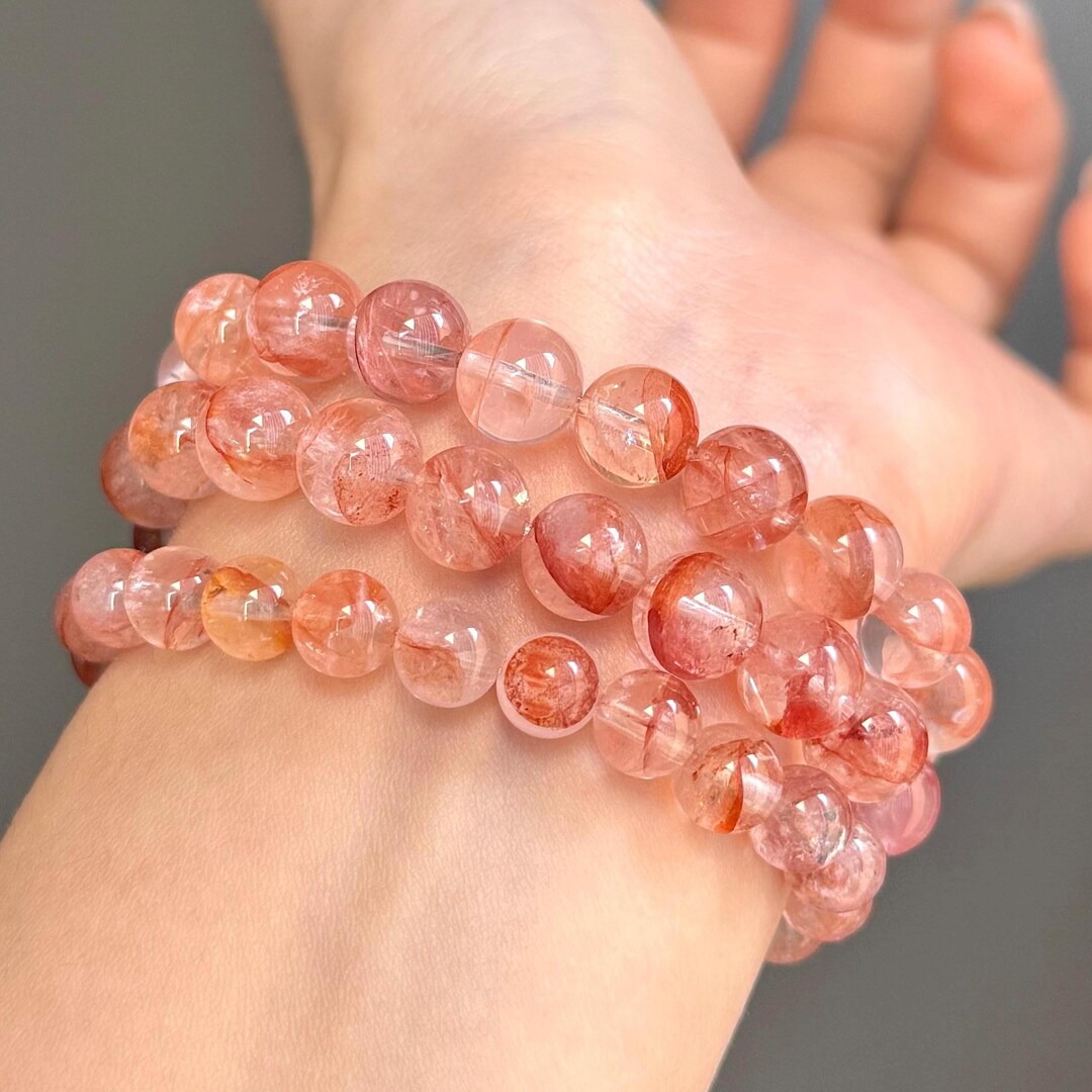 AAA+ Pink Red Golden Healer, Natural Hematoid Fire Quartz Bracelet 9 ...