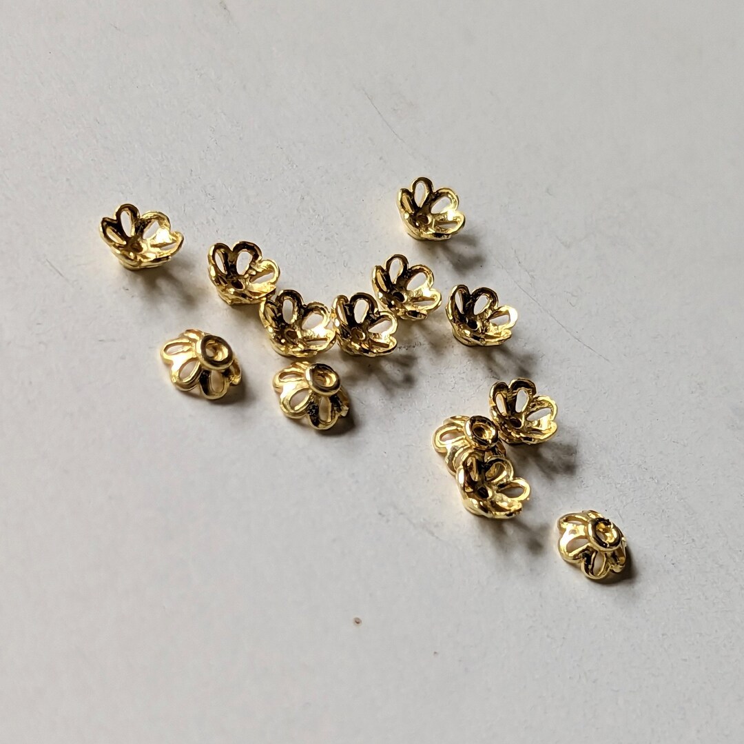 Gold Vermeil Bead Cap, Gold Bead Cap, 7mm X 3mm, Pierced Bead Cap ...