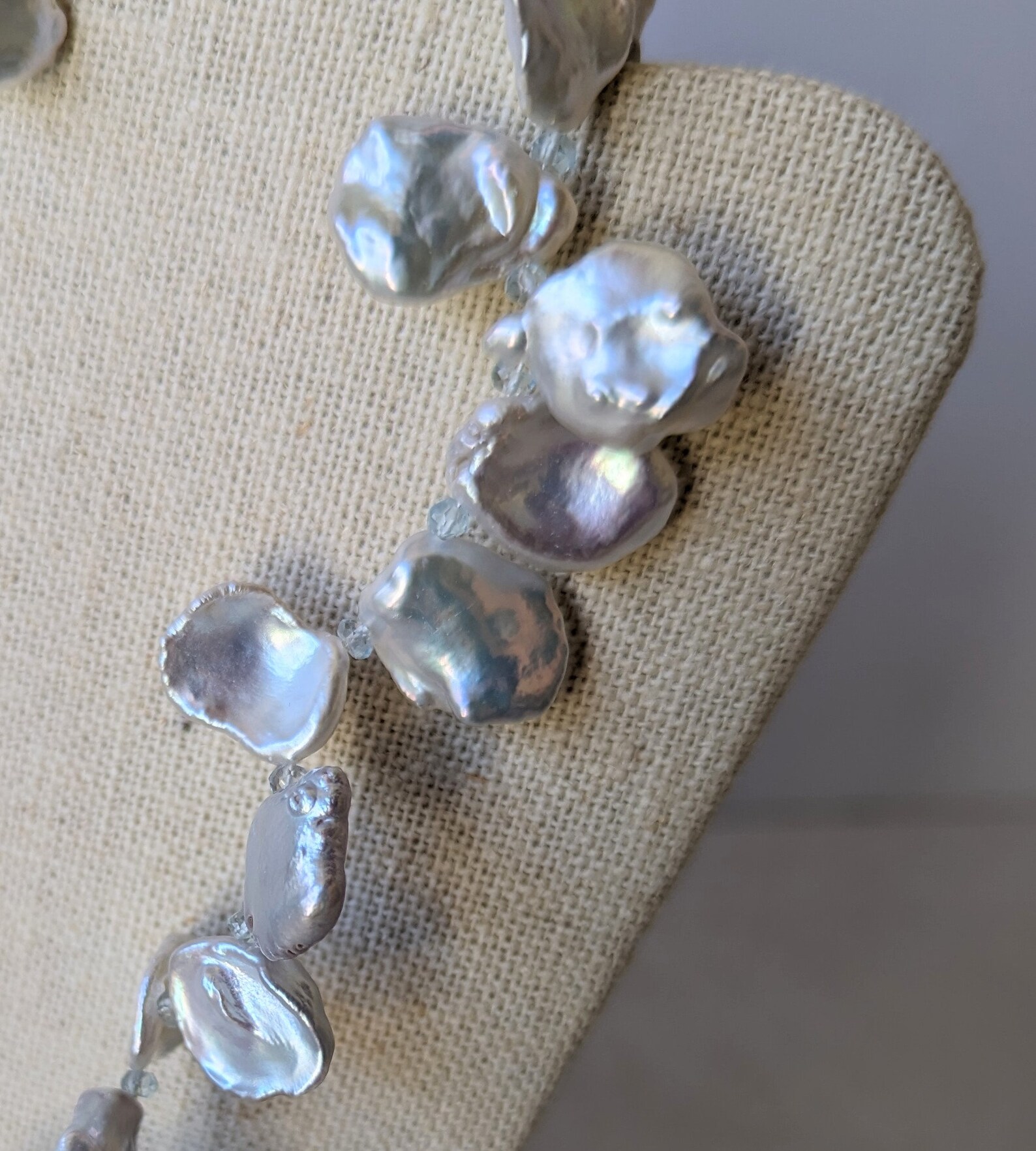 Large Keshi Petal Pearl Necklace and Earrings, Silvery White Hawaiian ...