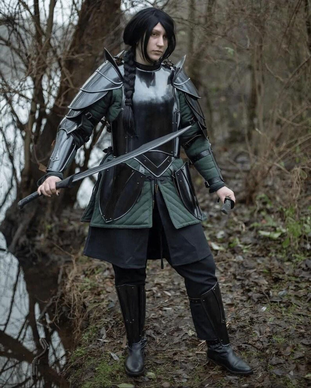 Medieval Brave Lady Armor L Black Knight Armor Costume | Full Body ...