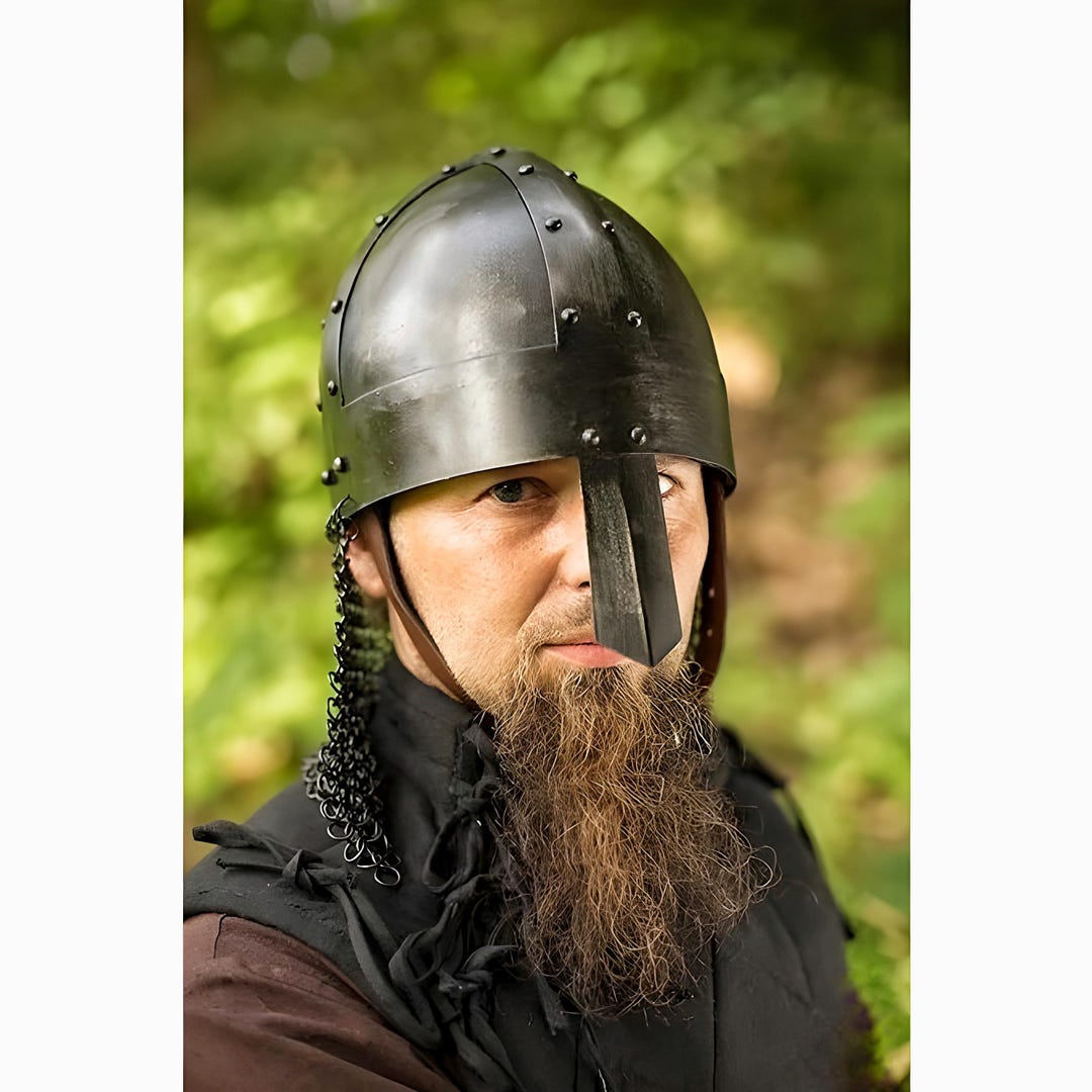 Medieval Viking Helmet – Black Norman Nasal Helm With Chainmail | LARP ...