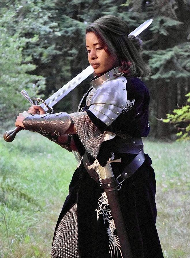 Medieval Fantasy Warrior Costume With Steel Armor Gothic Black Tunic ...