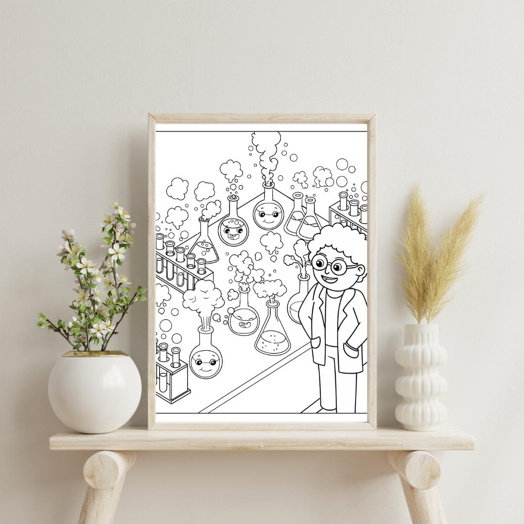 Cute Lab Scientist Coloring Page, Science Doodle, Printable Coloring ...