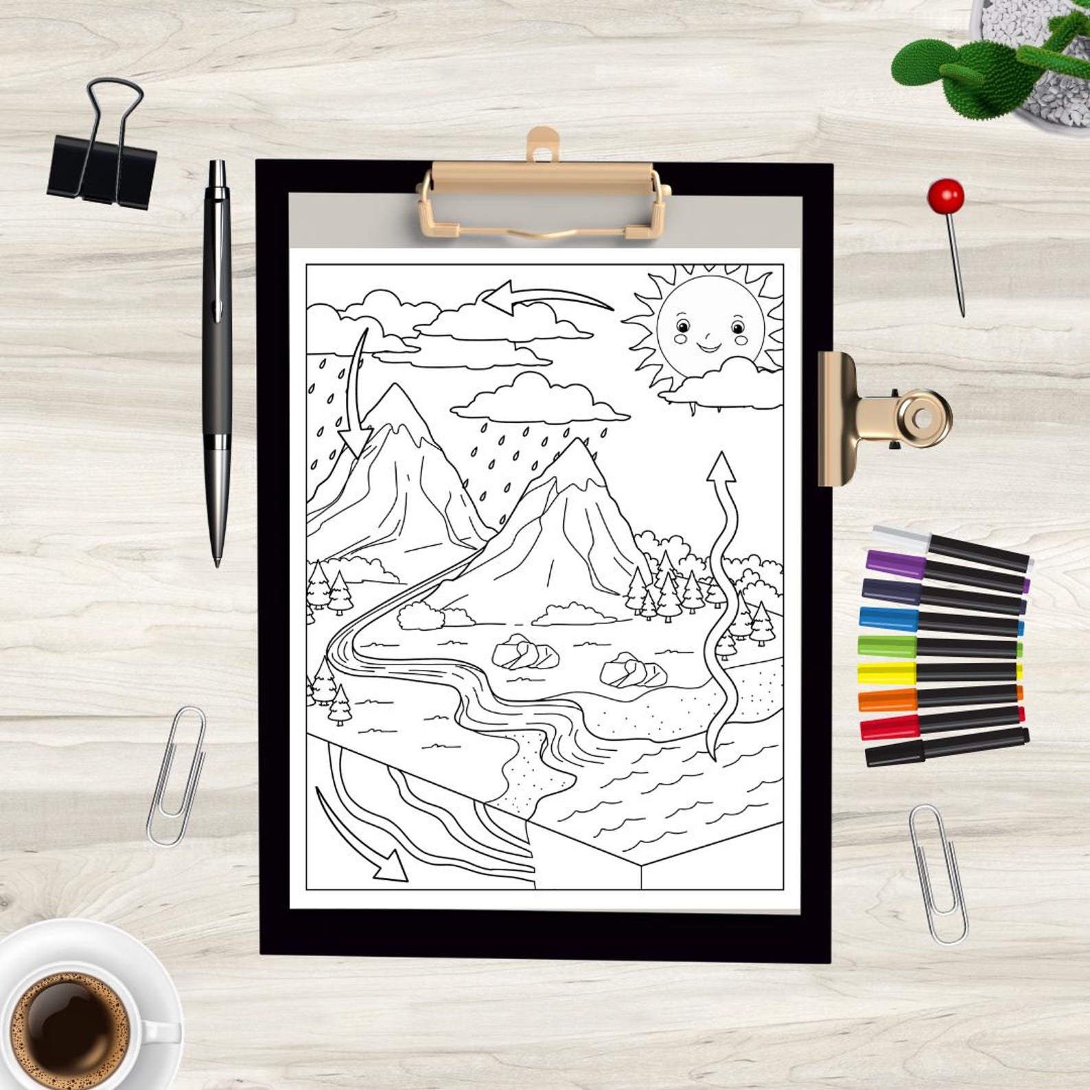 Water Cycle Coloring Page, Science Coloring Page, STEM Coloring Page ...