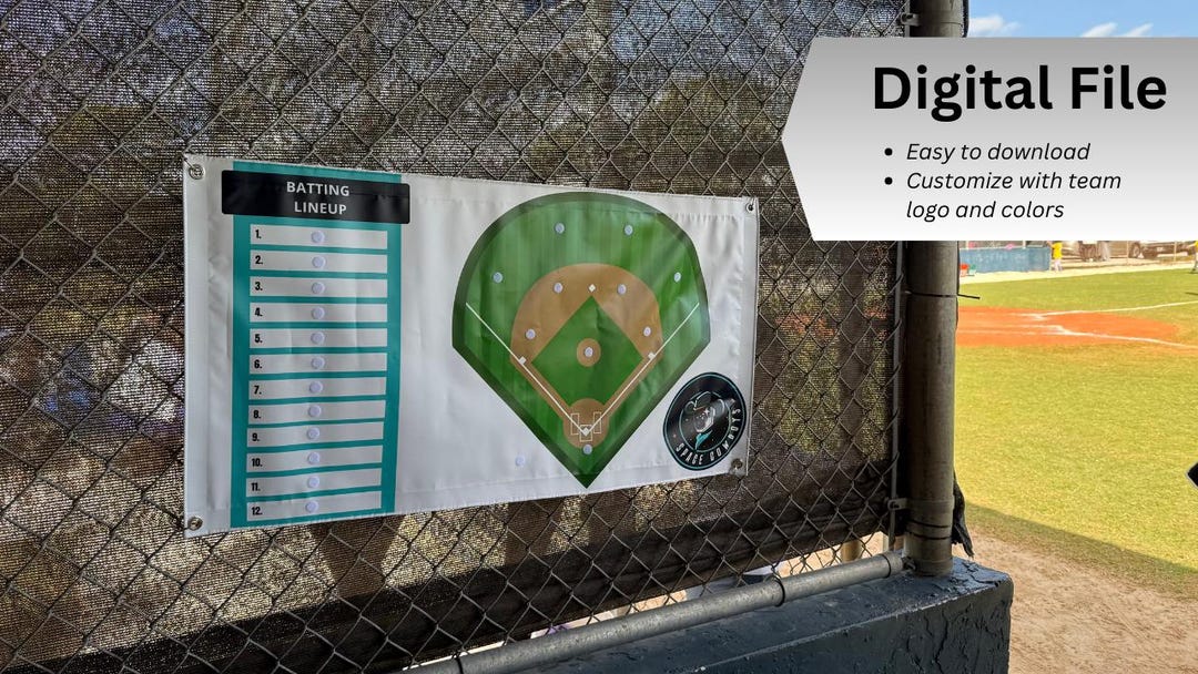 Batting Lineup Banner/ Baseball Dugout Sign for Little League, Travel ...