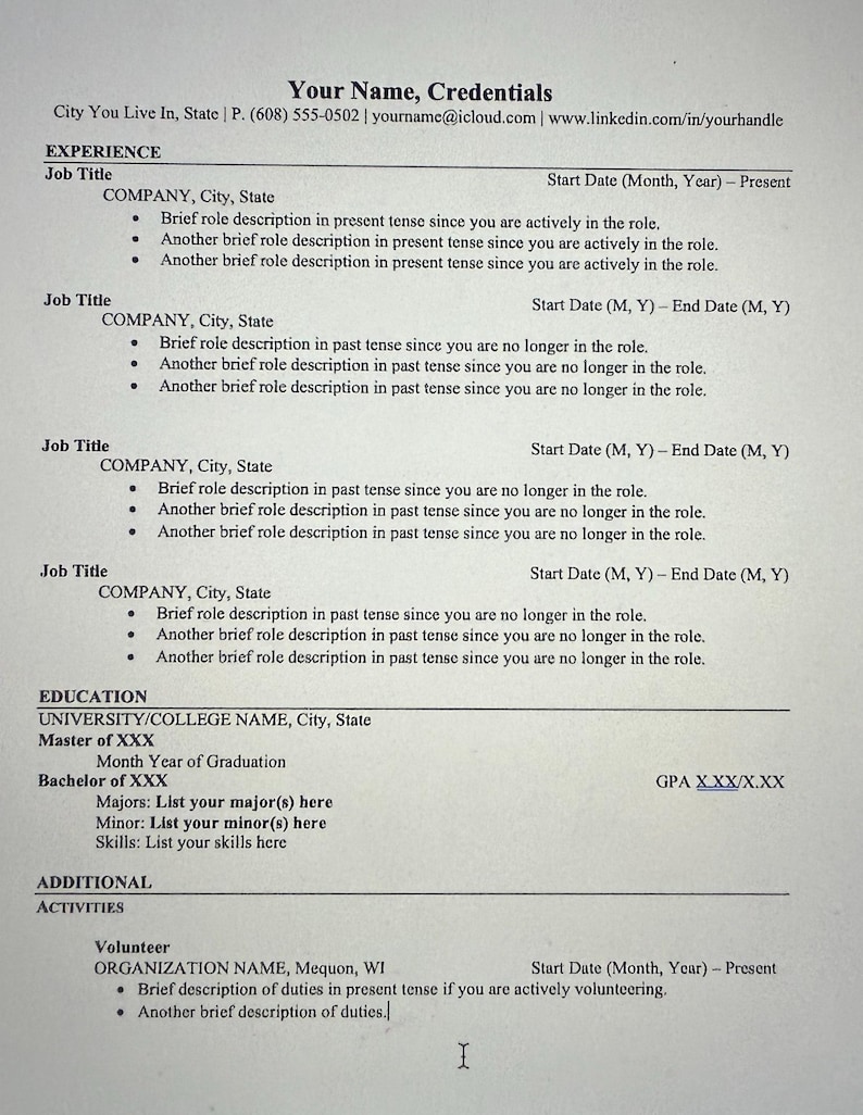 ATS Harvard Resume Template for Young Professionals - Etsy