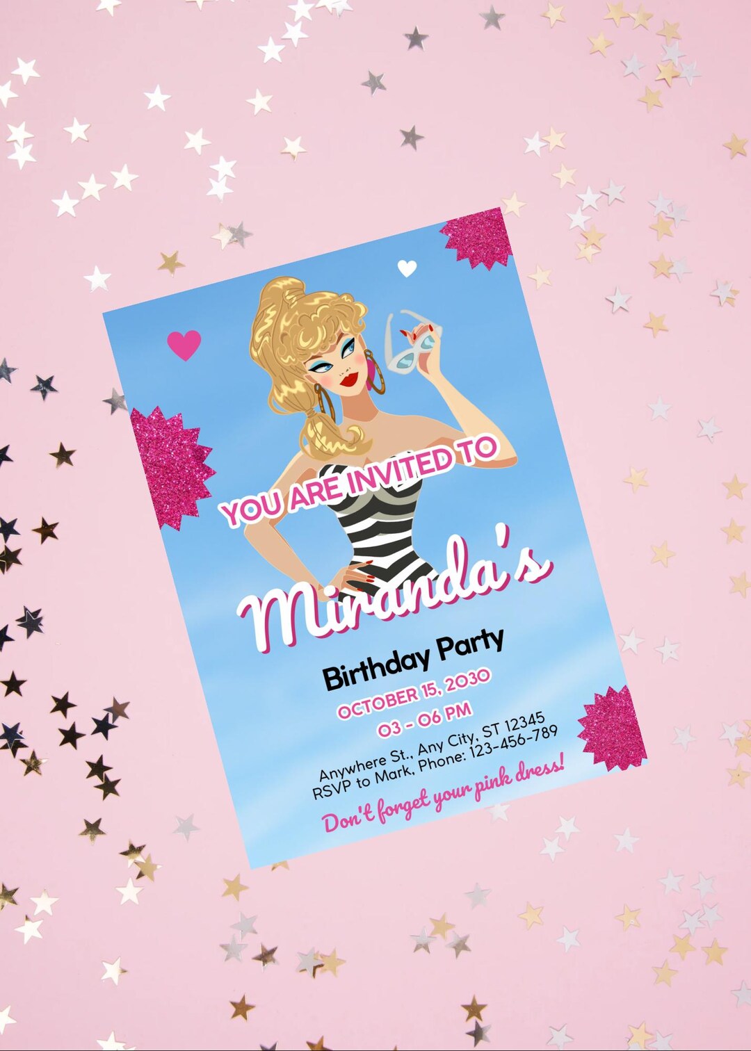 Pink Glam Birthday Invitation | Printable | Fashion Doll-inspired Party ...