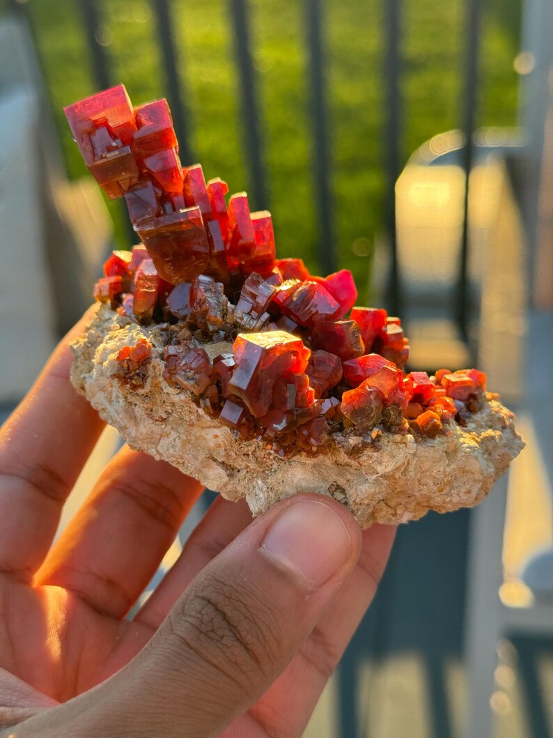 This Exceptional Vanadinite Specimen is a Masterpiece of Natural Artistry, Featuring a Unique ...