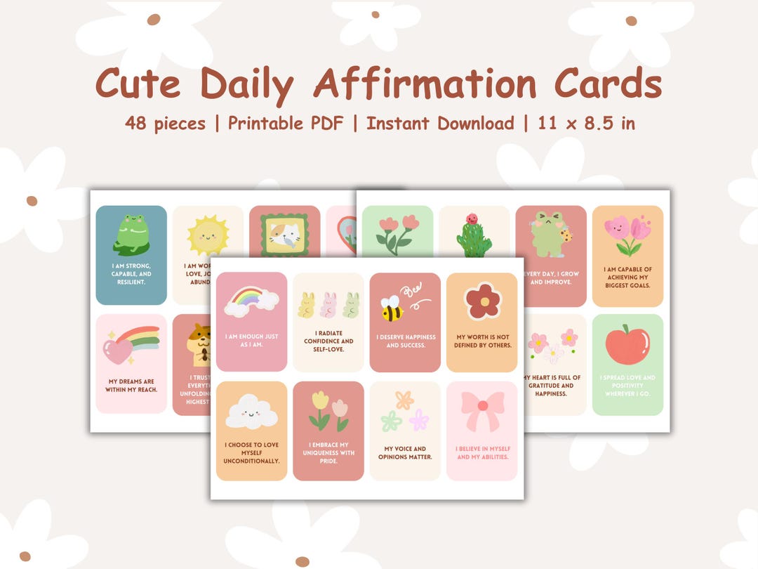 Cute Printable Daily Affirmation Card, Affirmation Cards Deck, Positive ...