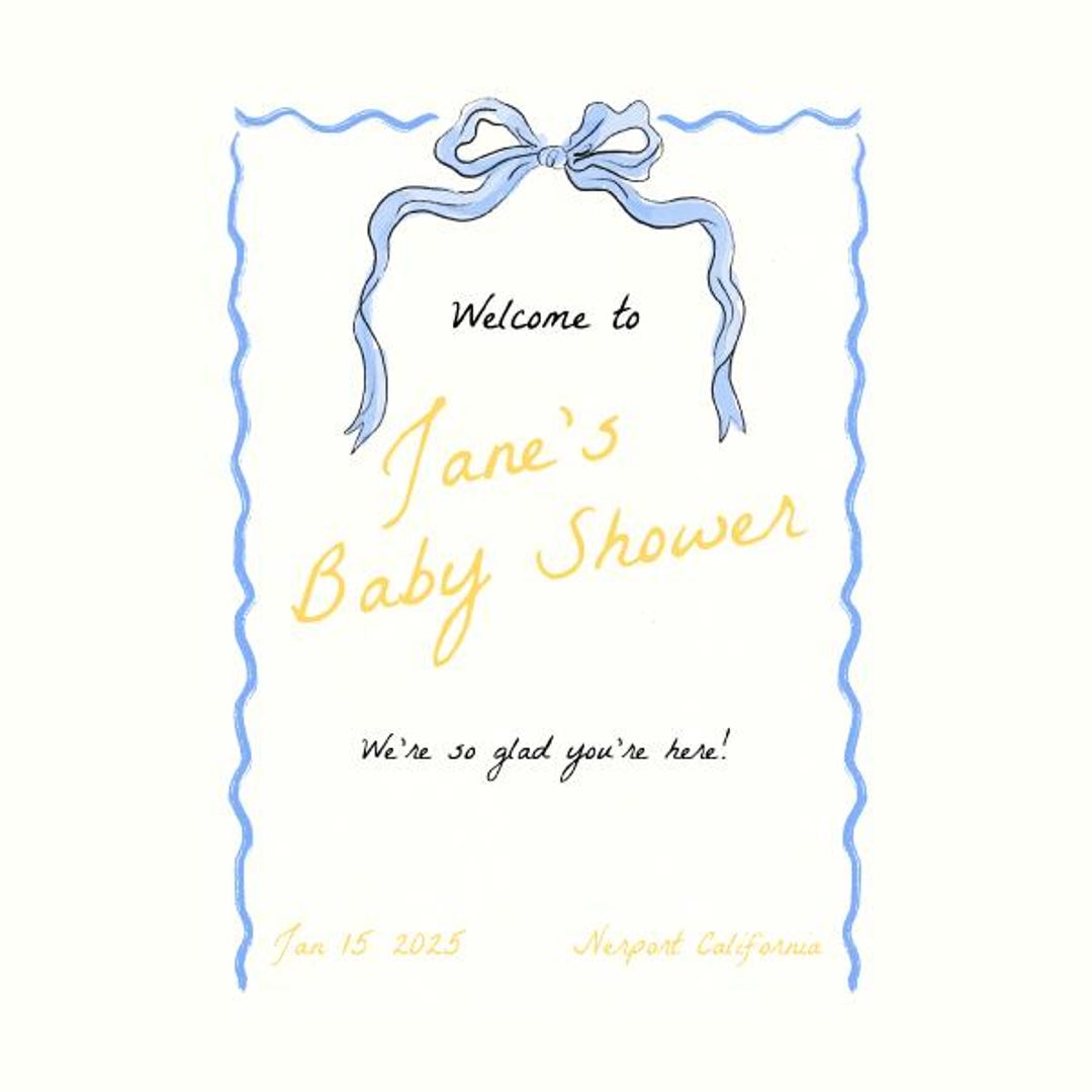 Blue Ribbon Baby Shower Welcome Sign, Boy Baby Shower Welcome Poster ...