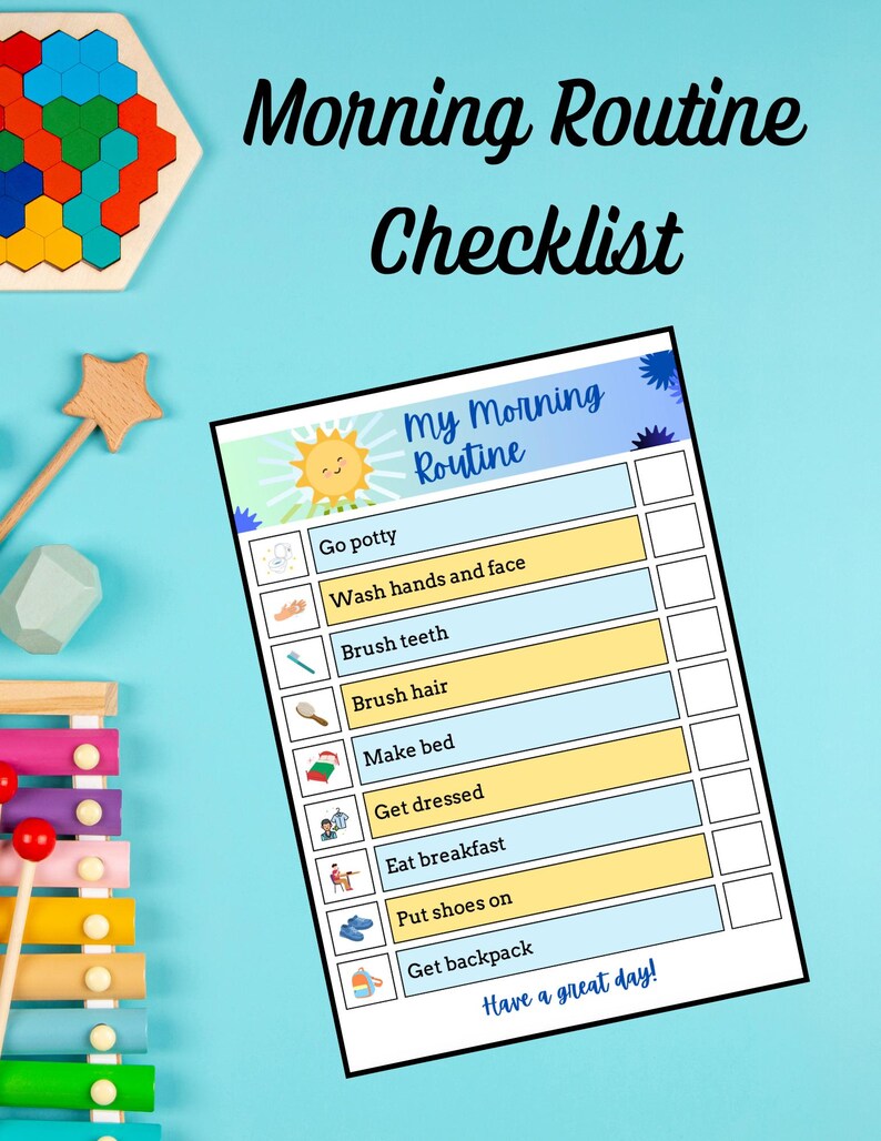 Morning Checklist - Visual Schedule - Download All 4 Color Options! - Etsy