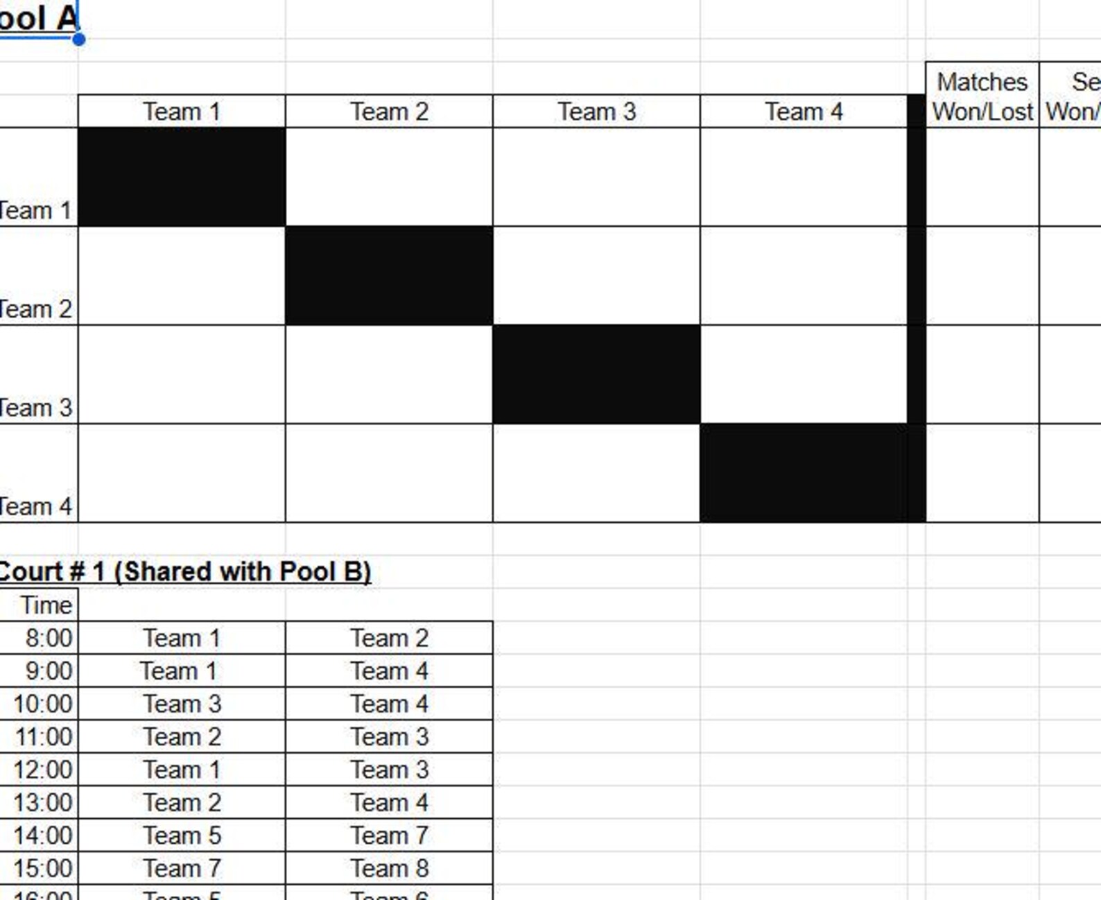 16 Team Round Robin and Playoff Draw Excel Spreadsheet Template Package ...