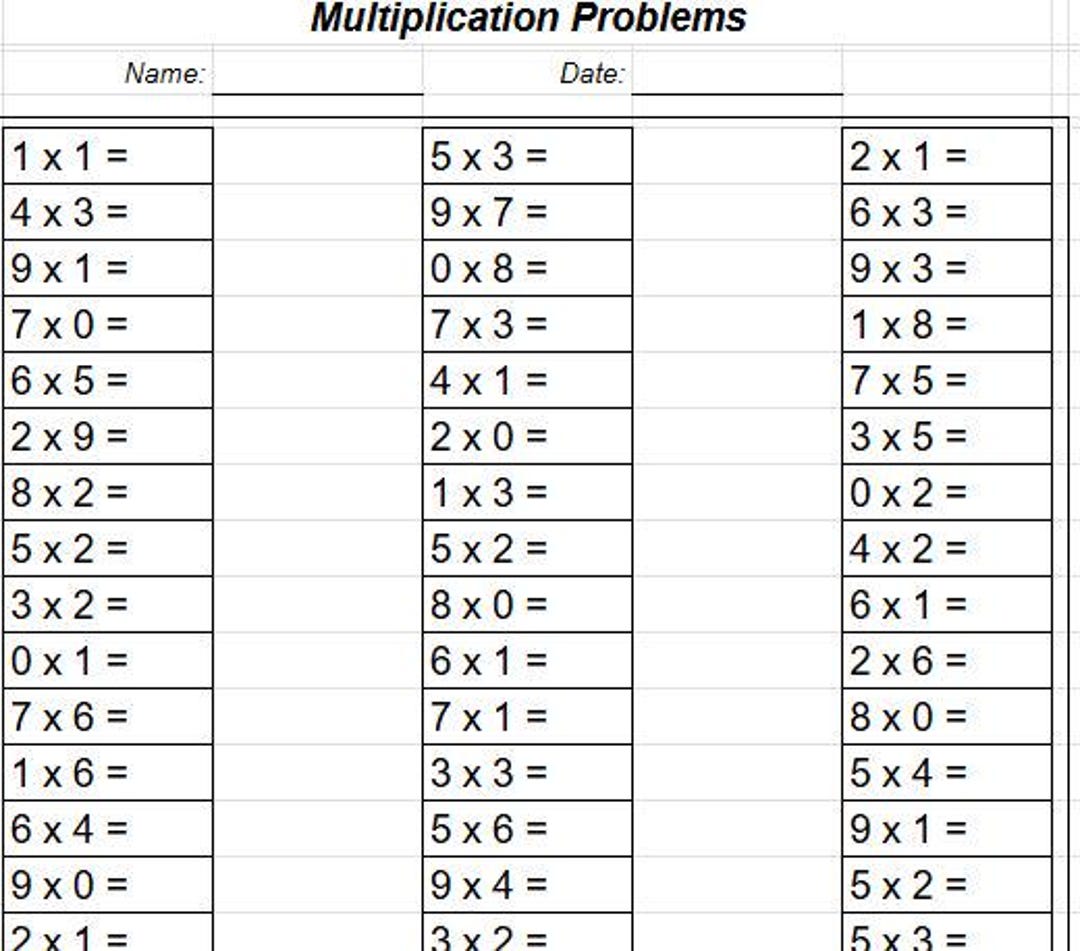 Math Multiplication Problems for Kids, 180 Single Digit Multiplication ...