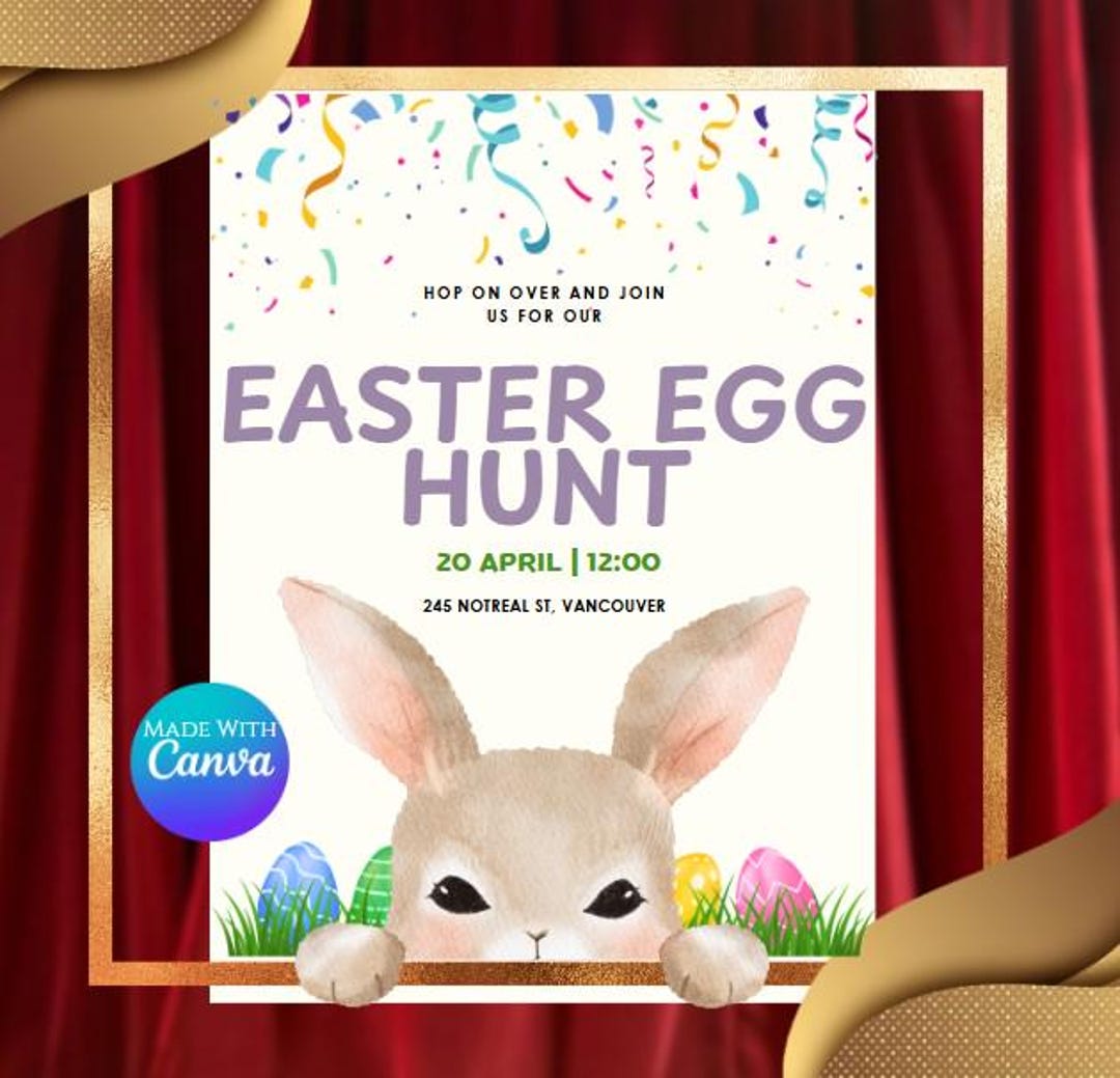Easter Egg Hunt Invitation, Editable Canva Template, Easter Bunny Flyer ...